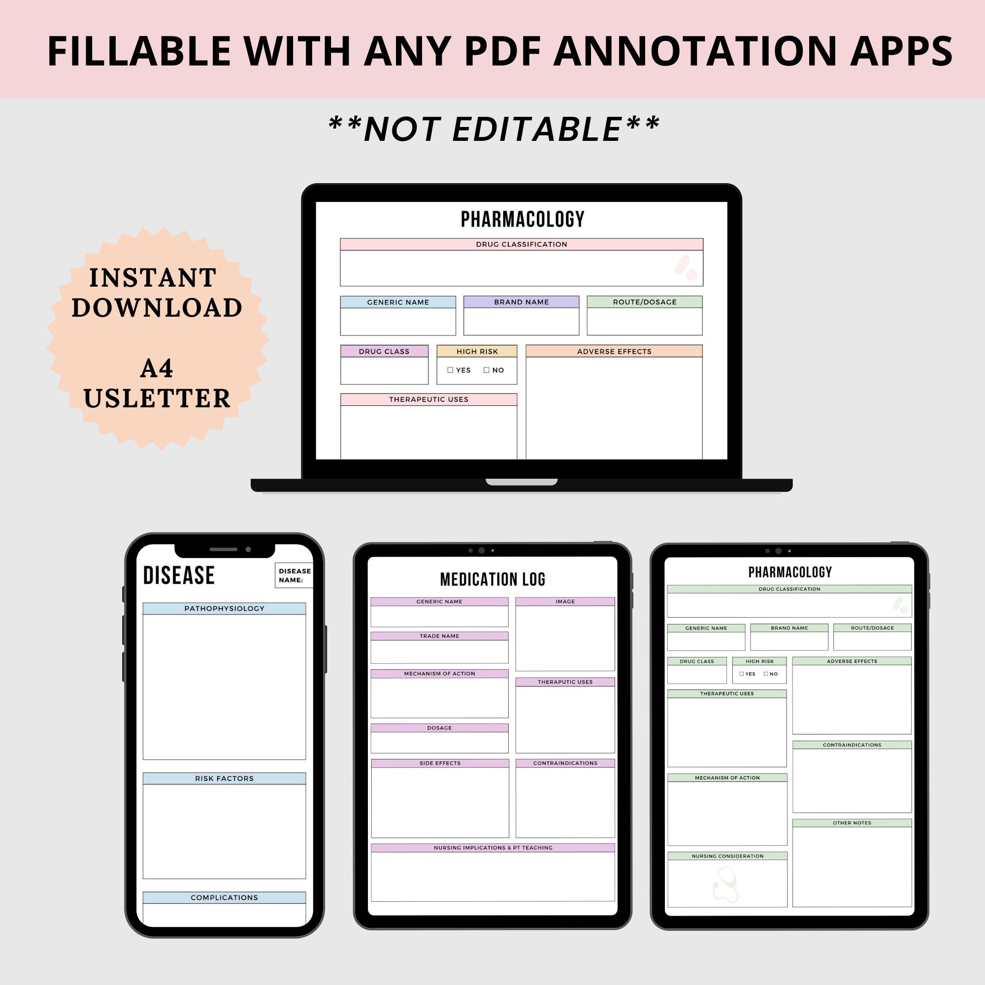 Med Surg Notes Templatesstudent Nurse Templatepharmacology - Etsy