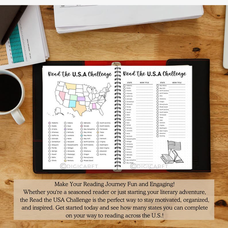 USA Reading Challenge,50 Books Reading Challenge Tracker Printable,bujo ...