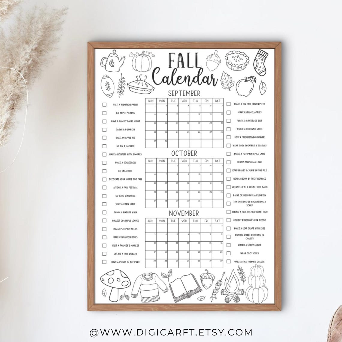 Fall Bucket List Calendar Printable,2024 Autumn Countdown Calendar ...