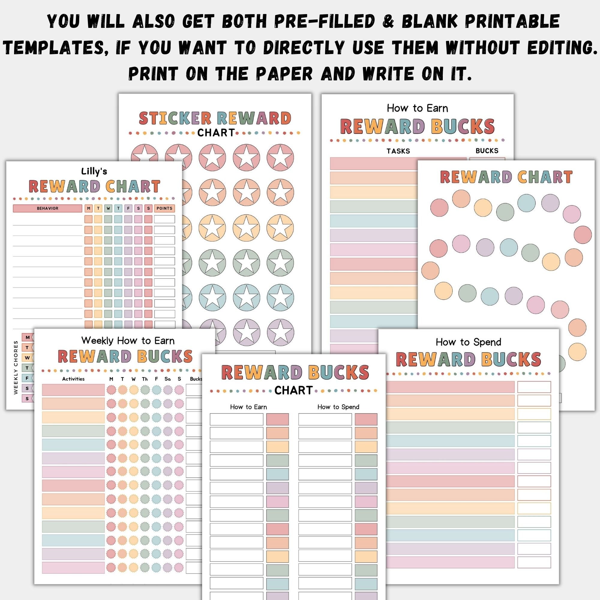 Editable Kids Reward Bucks and Chart Editable,reward Coupons for Kids ...
