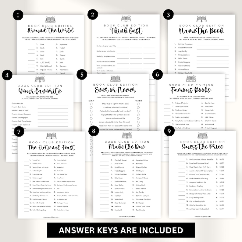 Book Club Games Bundle: 40 Printable Activities, Discussion Starters ...
