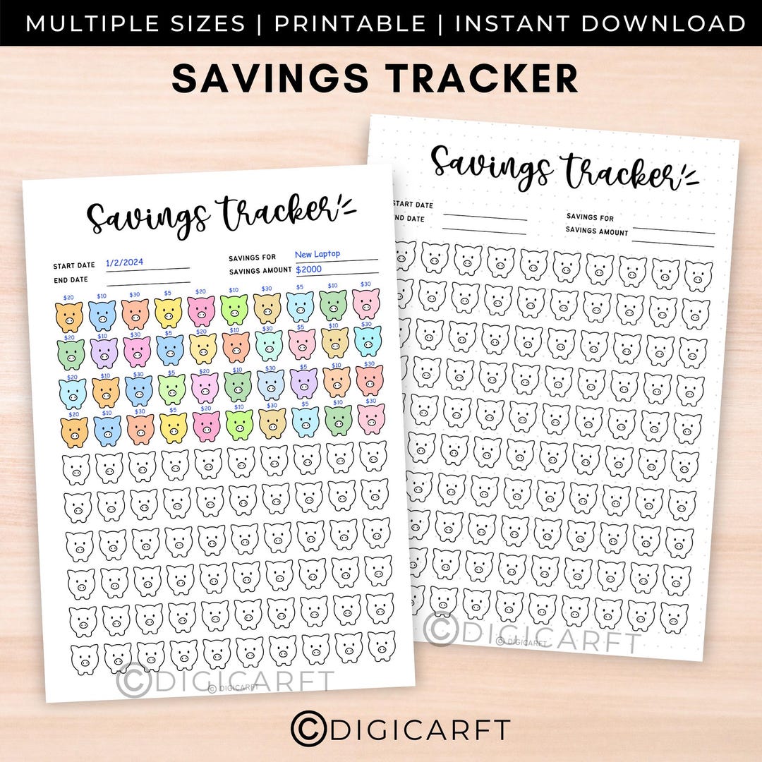 Piggy Bank Savings Tracker Coloring Printable,digital Savings Tracker ...