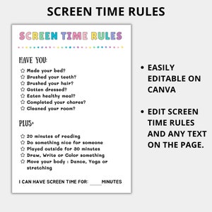 Editable Screen Time Checklist Screen Time Rulesscreen Time - Etsy