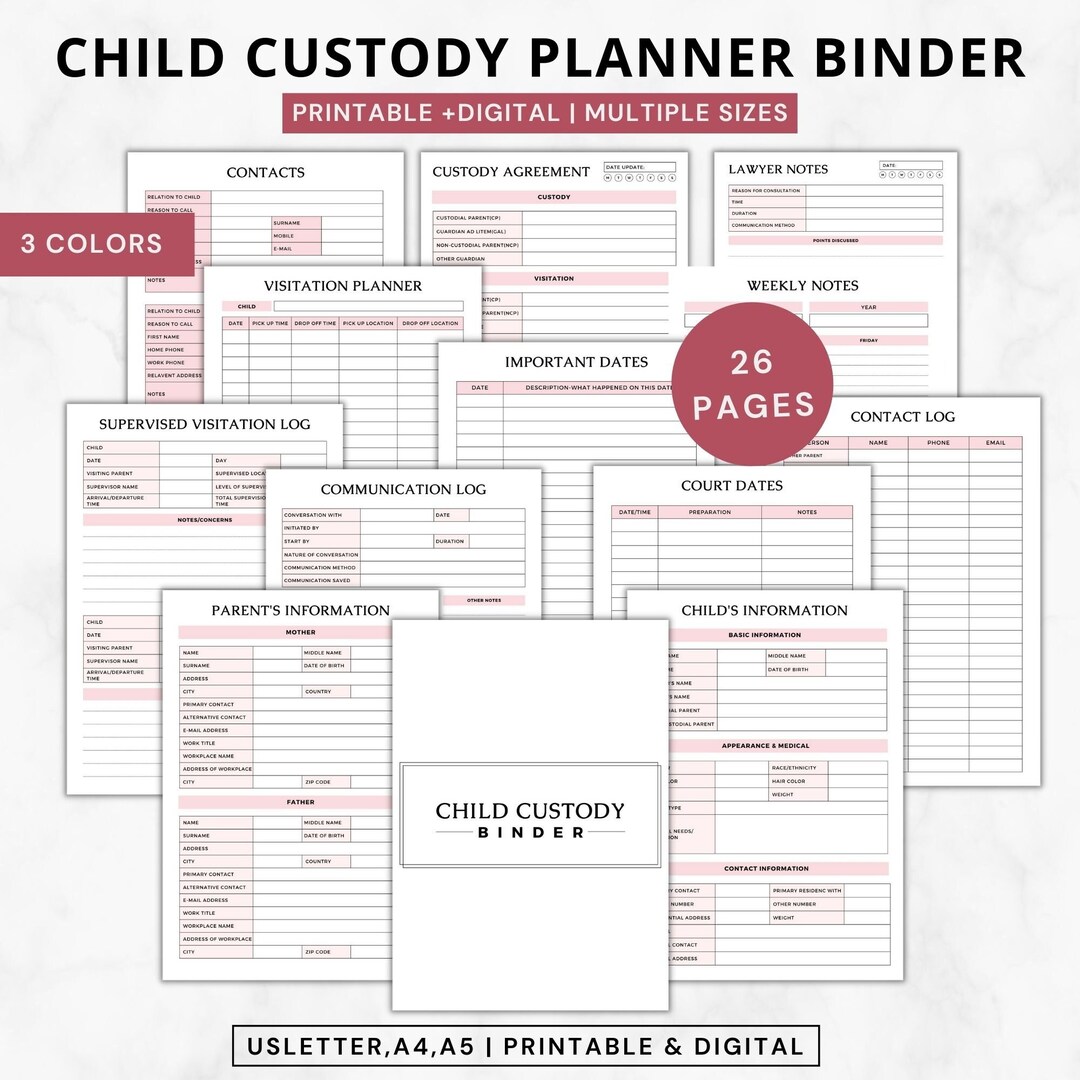 Child Custody Binder,custody Planner Printable,coparenting Calendar ...