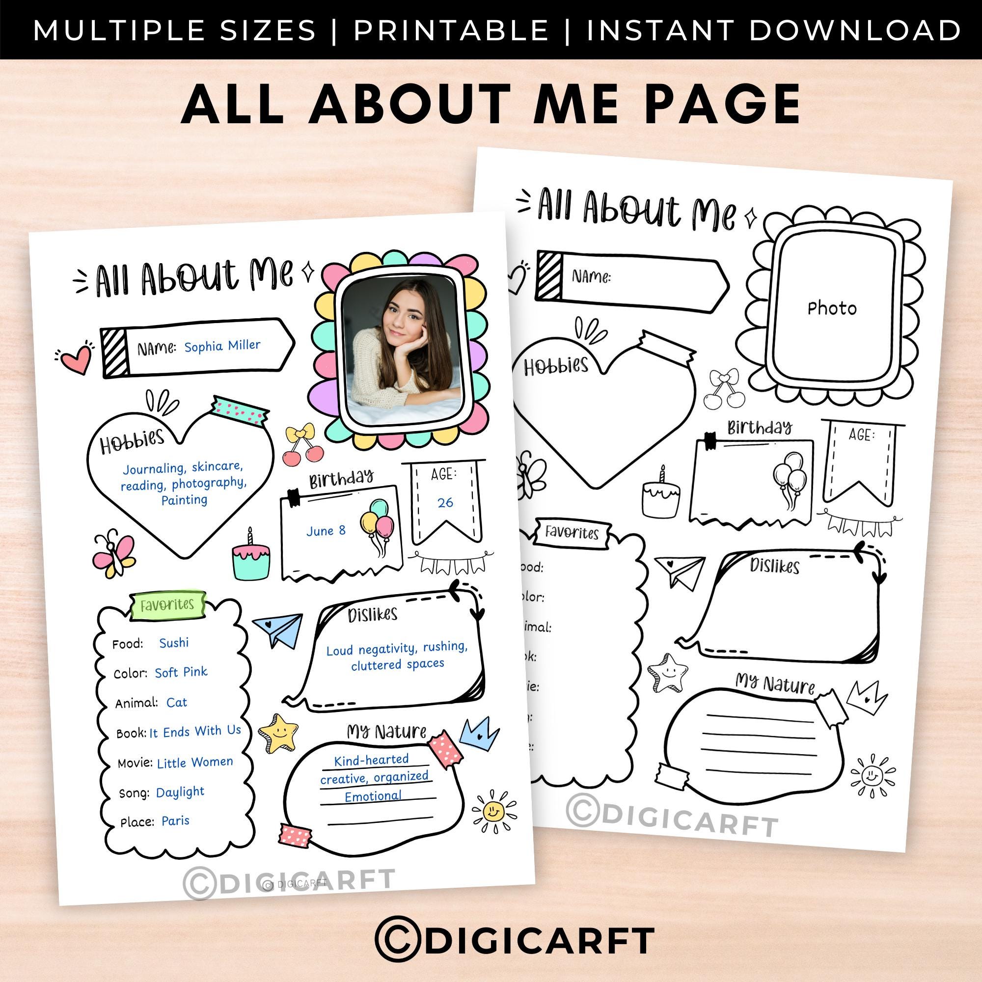 About Me Journal Page,printable Journal Pages A5,my Profile Page ...