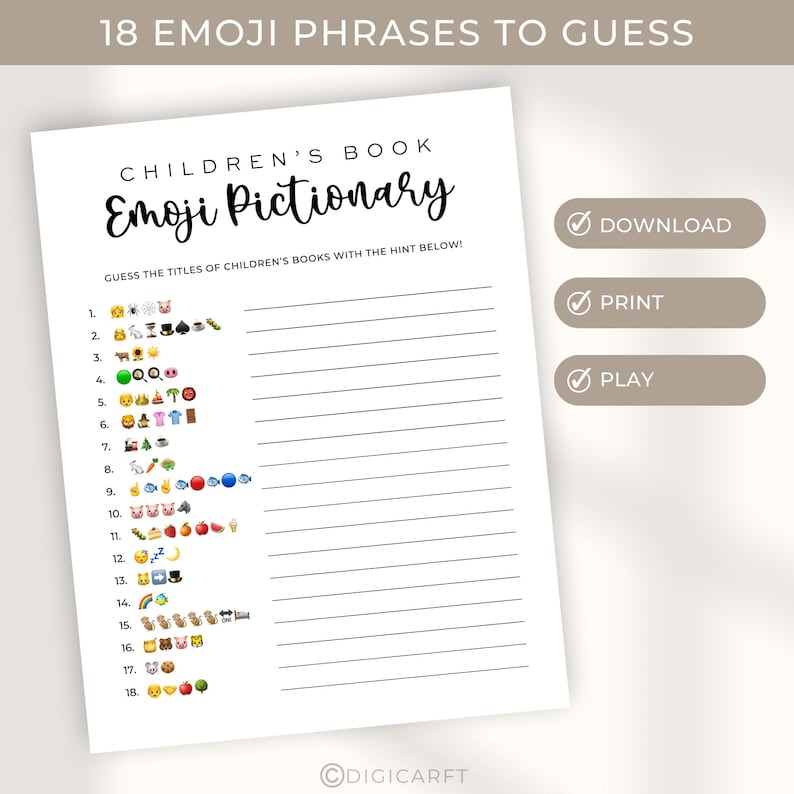 Children's Book Emoji Pictionary Game Printable,baby Book Emoji ...