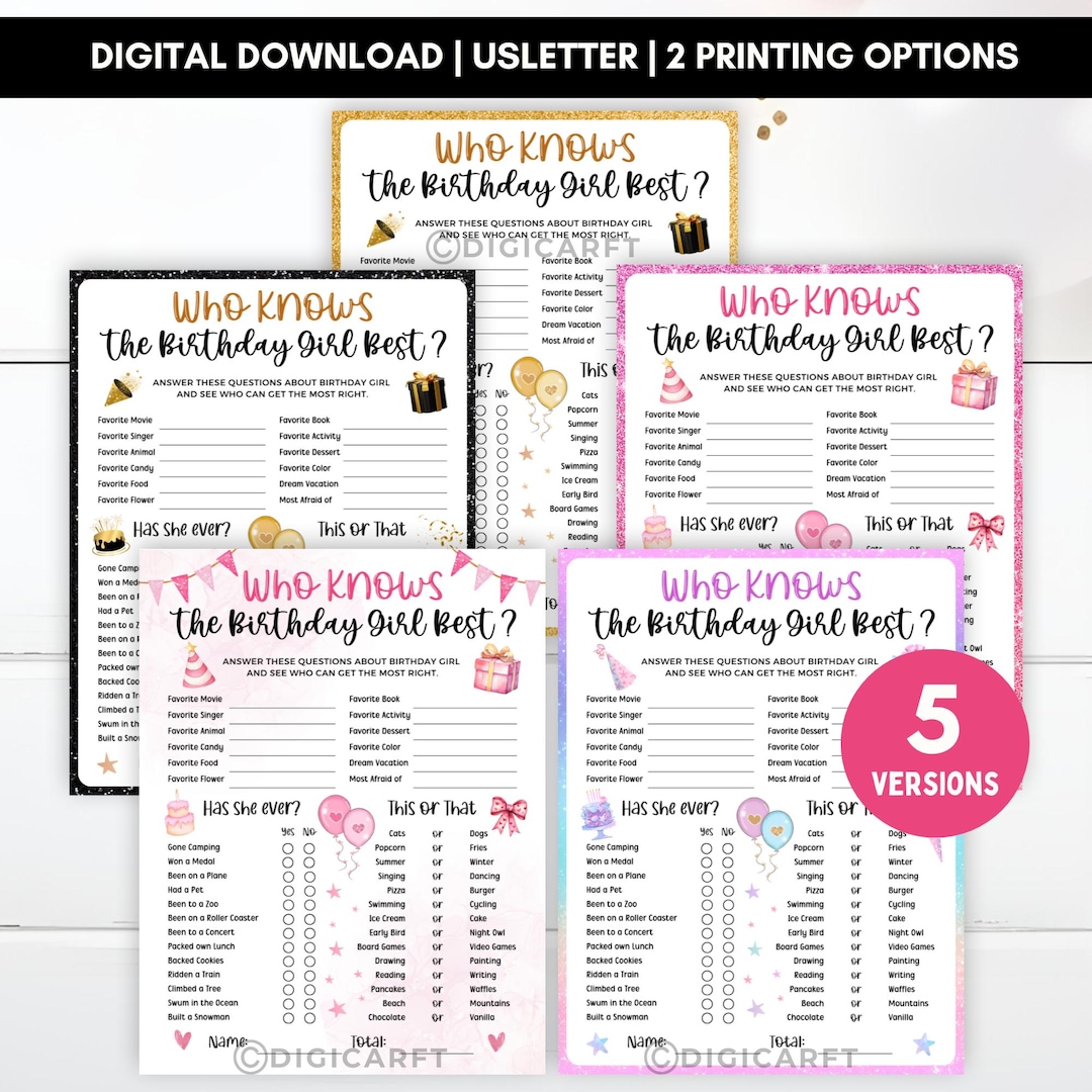 Who Knows the Birthday Girl Best Game Printable,pink Birthday Party ...
