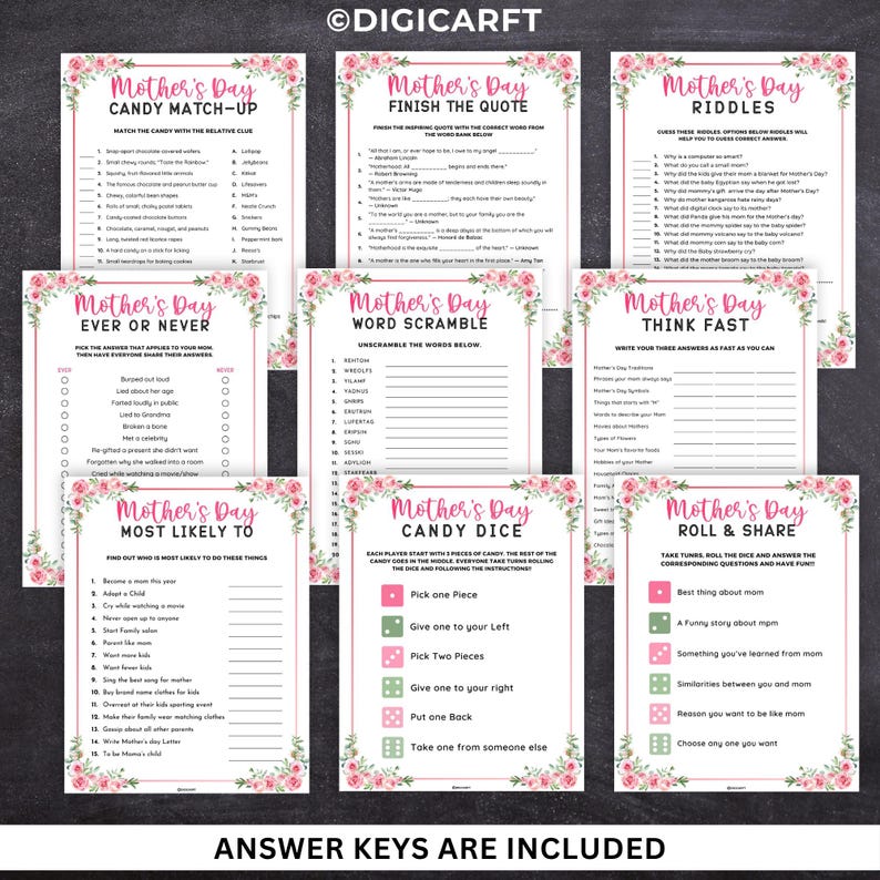 Mothers Day Games Bundle Printable,mother's Day Party Games for Guests ...
