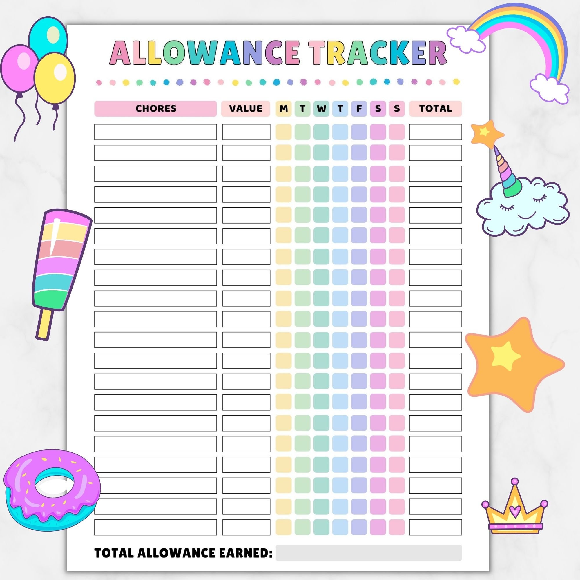 Editable Allowance Tracker for Kidsprintable Allowance Chore - Etsy