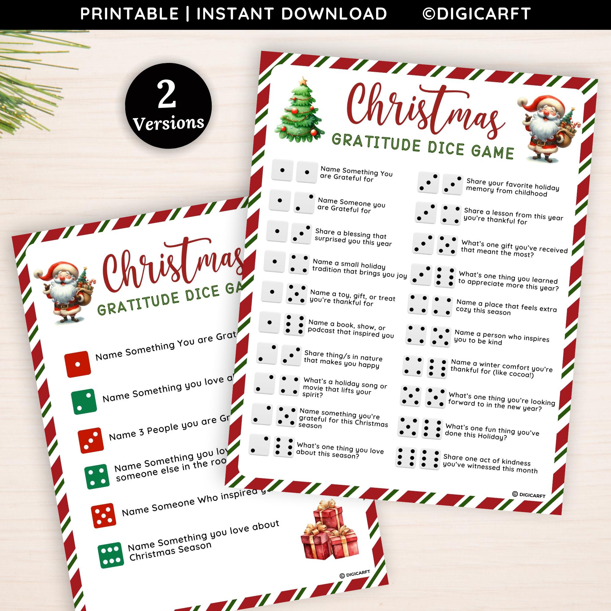 Christmas Gratitude Dice Game,christmas Dice Game,festive Family ...