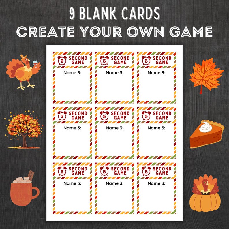 Thanksgiving 5 Second Game,printable Thanksgiving Games Bundle for ...