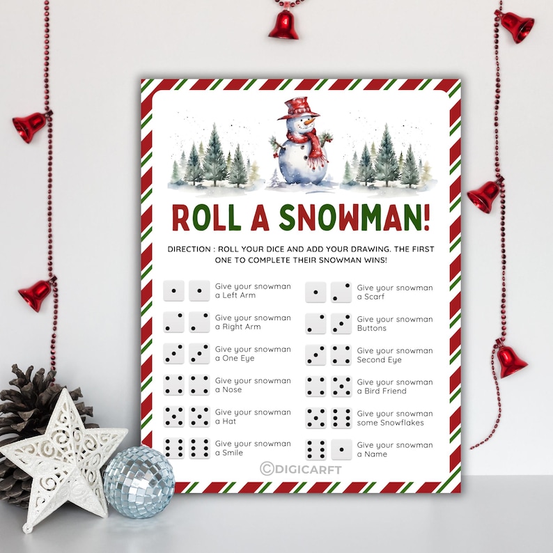 Roll a Snowman (dice Game),printable Christmas Party Game,christmas ...