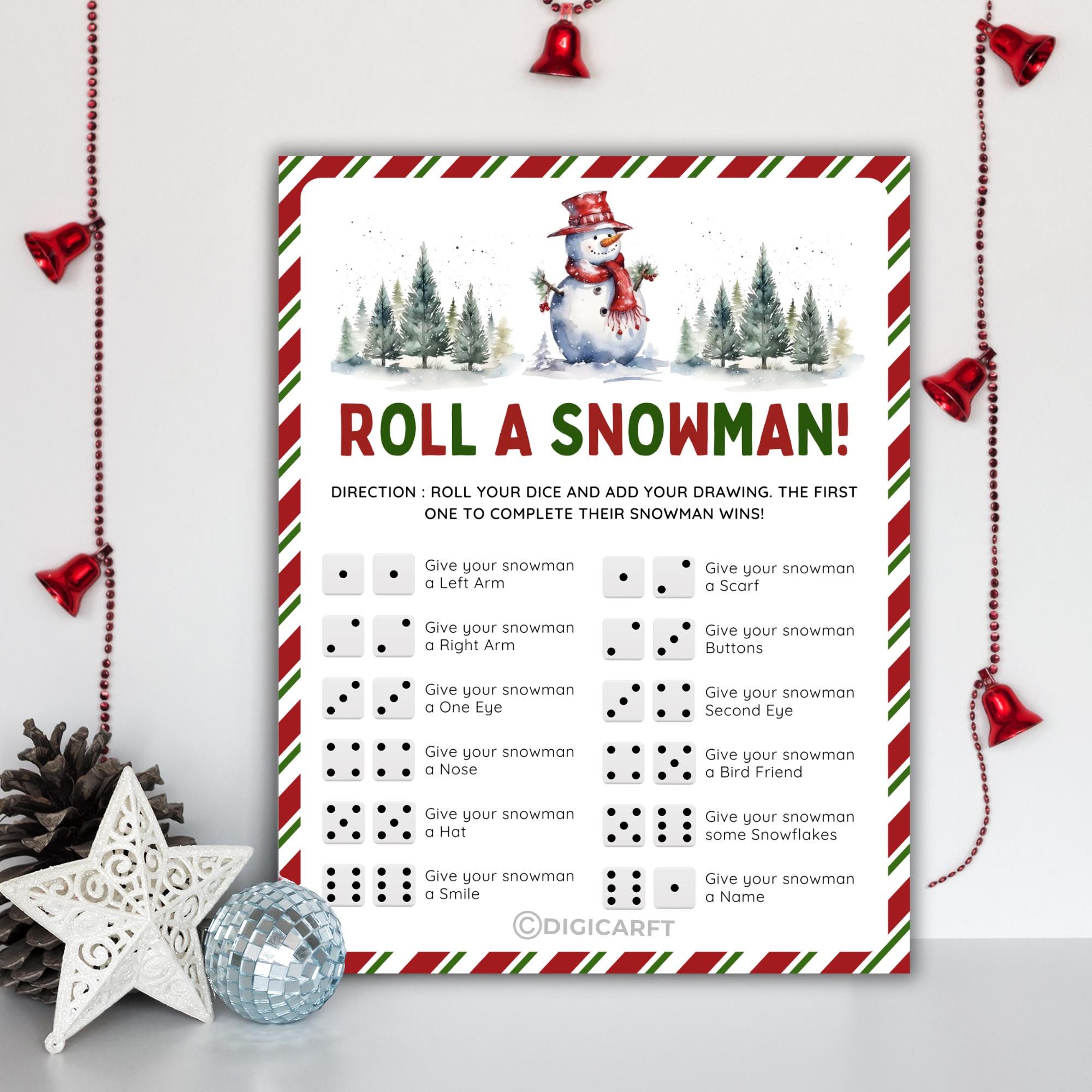 Roll a Snowman (dice Game),printable Christmas Party Game,christmas ...