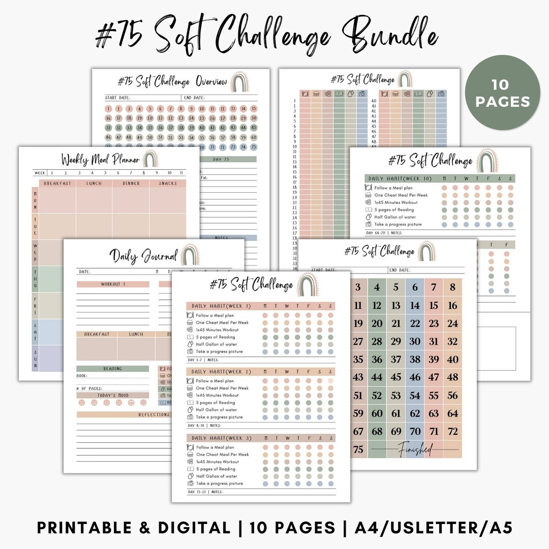 75 Soft Challenge Tracker Printable,soft Challenge 75,75 Easy Challenge ...
