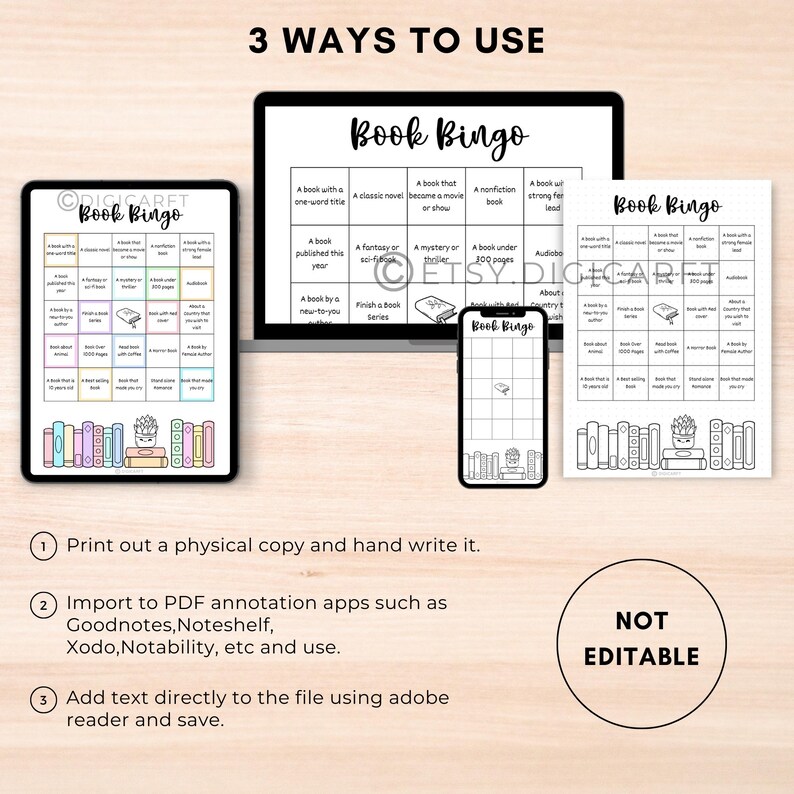 Book Bingo Printable,reading Tracker Log Bujo,book Reading Challenge ...