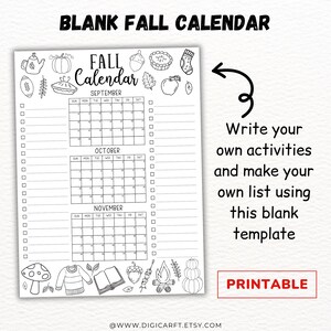Fall Bucket List Calendar Printable,2024 Autumn Countdown Calendar ...