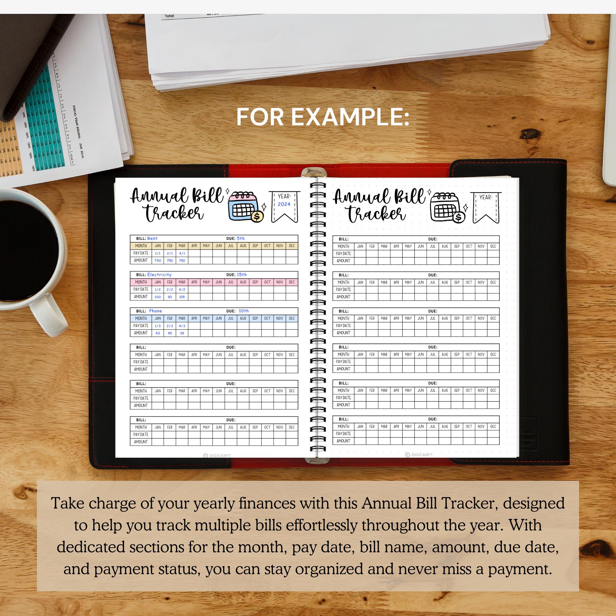 Annual Bill Tracker Check List Notebook Printable,budget Journal Pages ...