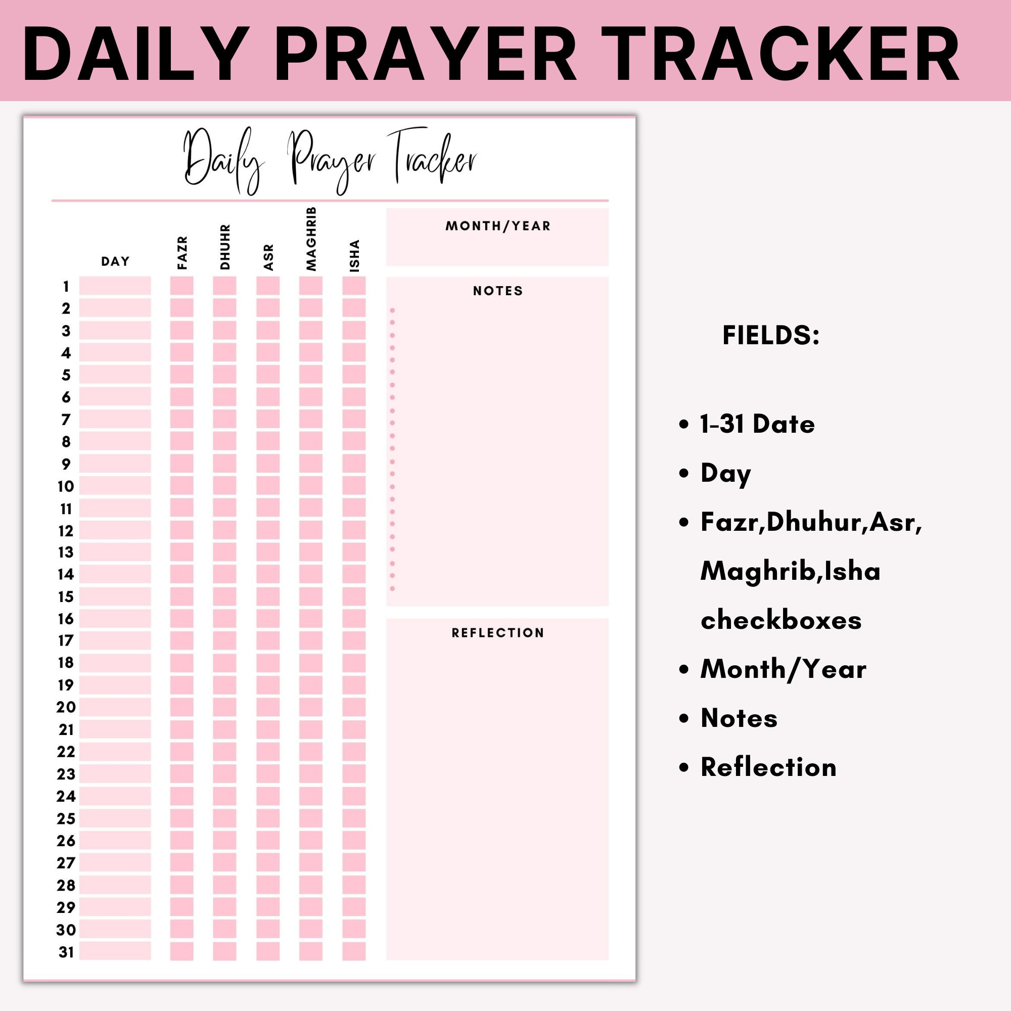 Salah Tracker Printable Muslim Prayer Tracker Monthly Daily - Etsy Finland