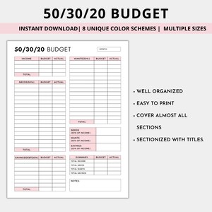 50/30/20 Budget Template,50/30/20 Rule,monthly Budget Template Ipad ...