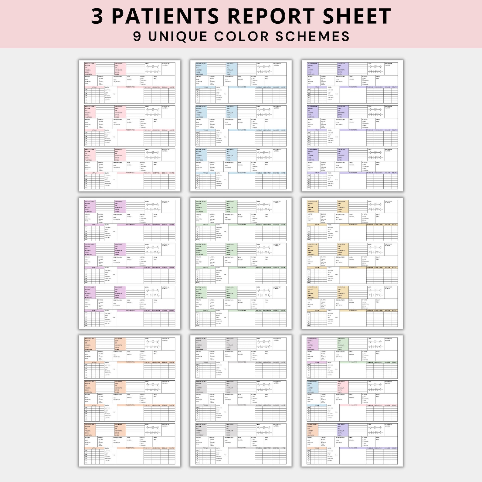 Nursing Report Sheet Multiple Patients,nurse Report Bundle Pdf,6 ...