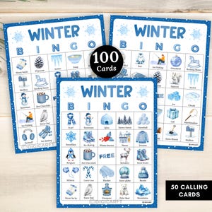 Winter Bingo Cards,100 Printable Winter Bingo Game,family Winter Party ...