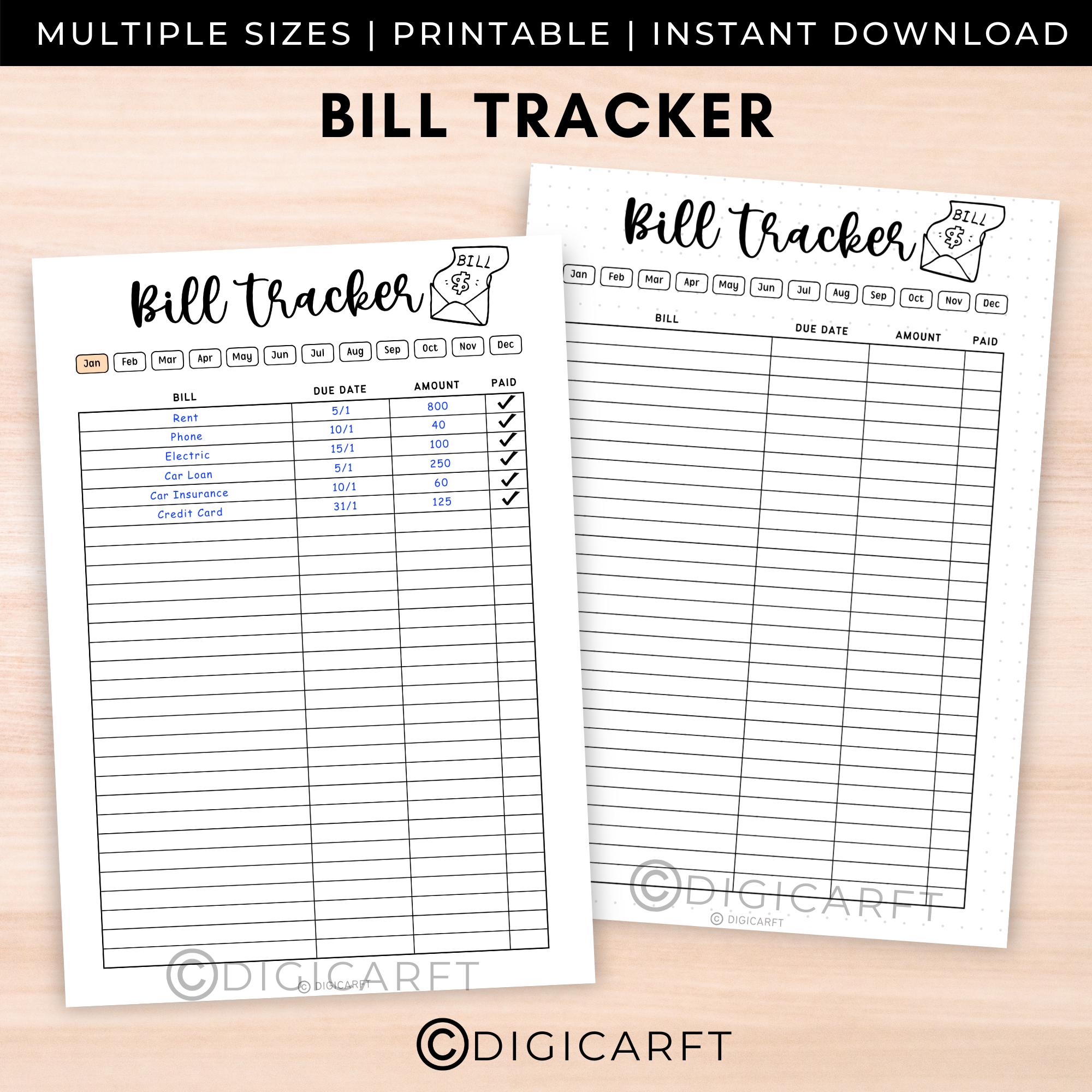 Bill Tracker Sheet Printable,budget Journal Pages,monthly Bill Pay off ...