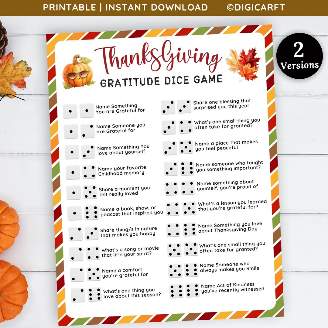Thanksgiving Gratitude Dice Game,thanksgiving Party Game Kids ...