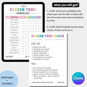 Editable Screen Time Checklist, Screen Time Rules,screen Time Chore ...