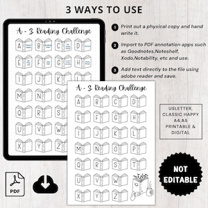 A-z Reading Challenge Printable for Book Lovers,alphabet Reading ...