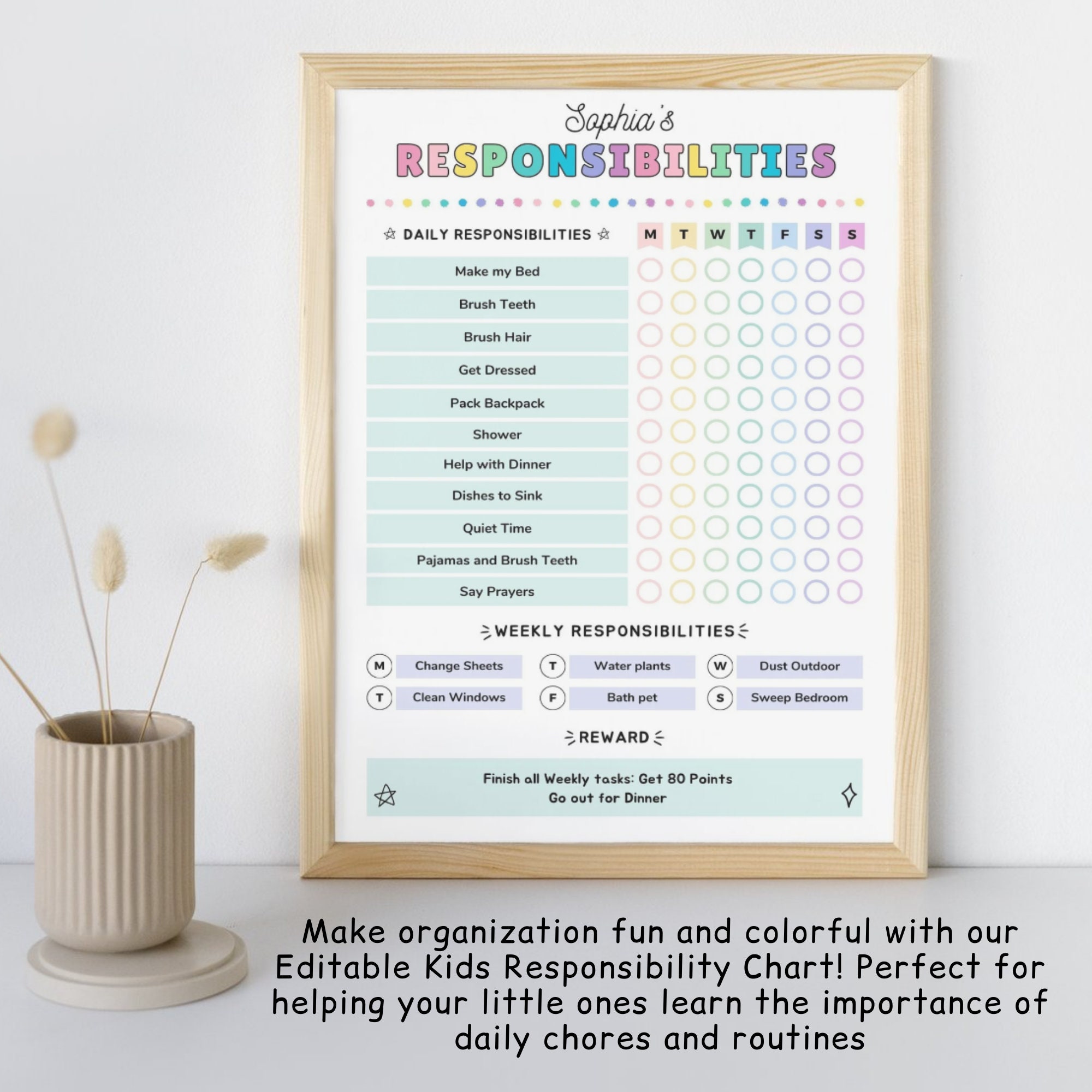 Editable Responsibility Chart for Kids,printable Responsibilities Chart ...