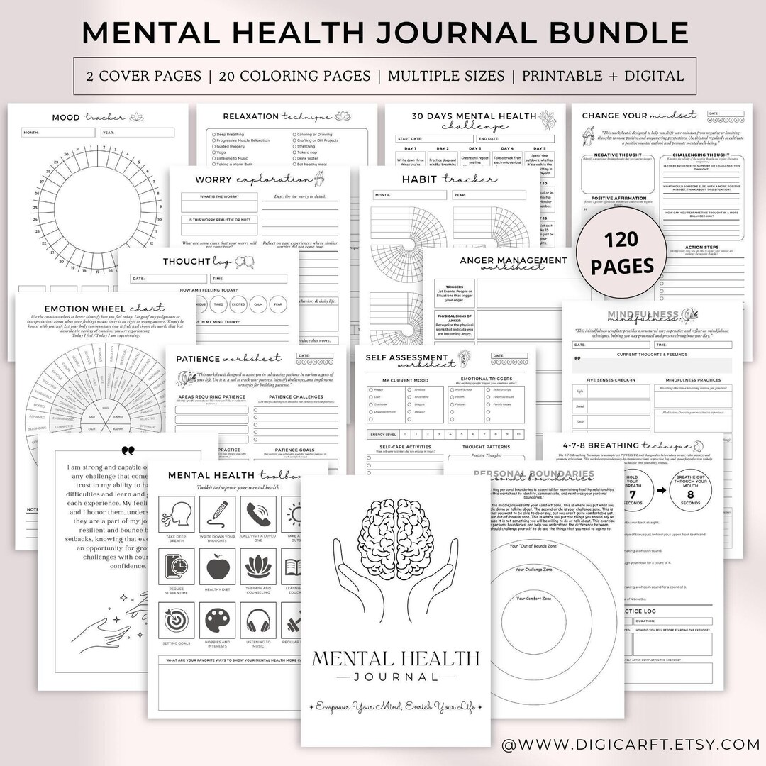 Mental Health Journal Bundle Printable,digital Mentalhealth Planner ...