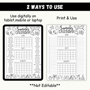 Summer Calendar 2025 Printable,summer Activities Calendar, Bucket List ...