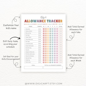 Editable Allowance Tracker for Kids,printable Allowance Chore Chart ...
