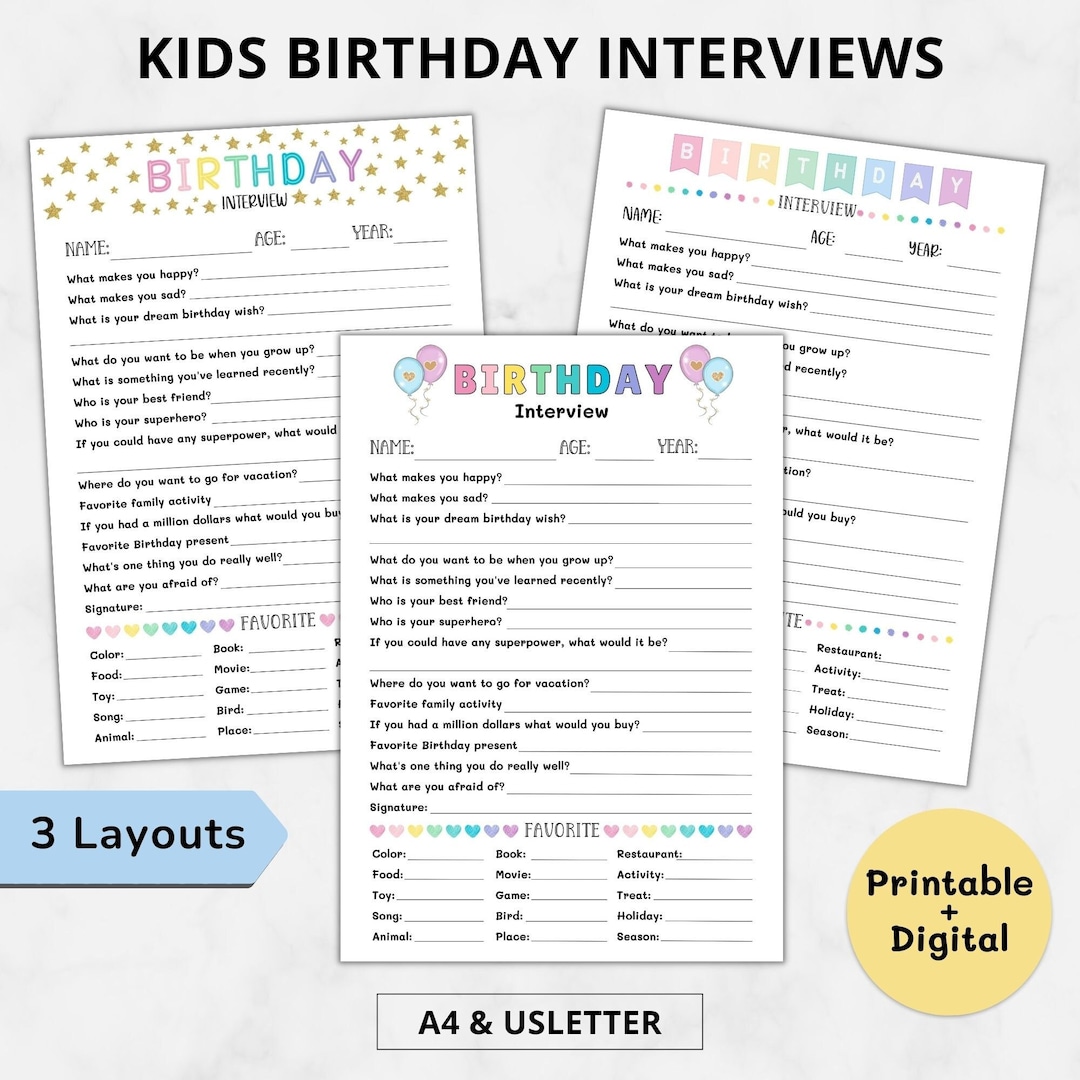Printable Birthday Interview Kids Birthday Interview Form Printable ...