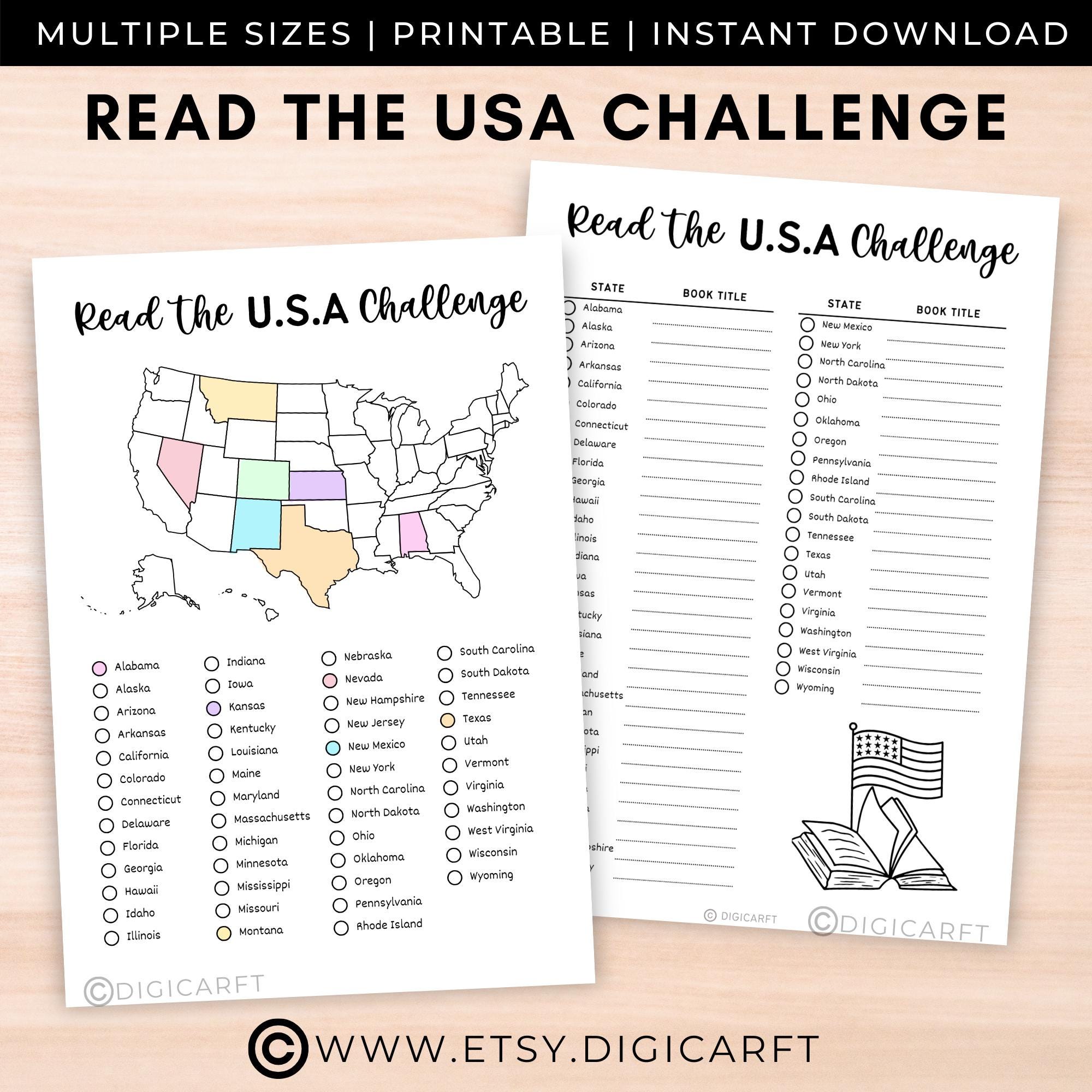 USA Reading Challenge,50 Books Reading Challenge Tracker Printable,bujo ...