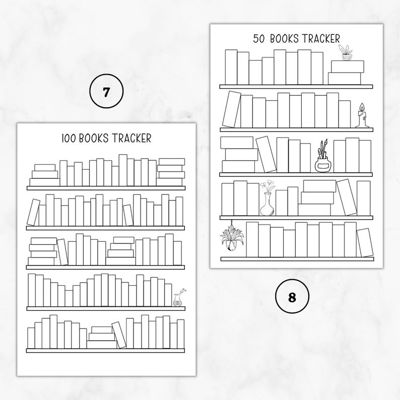 Bookshelf Printable Template,minimal Bujo Bookshelf Tracker Digital ...