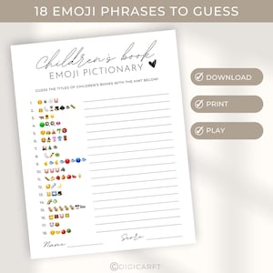 Children's Book Emoji Pictionary Game Printable,baby Book Emoji ...