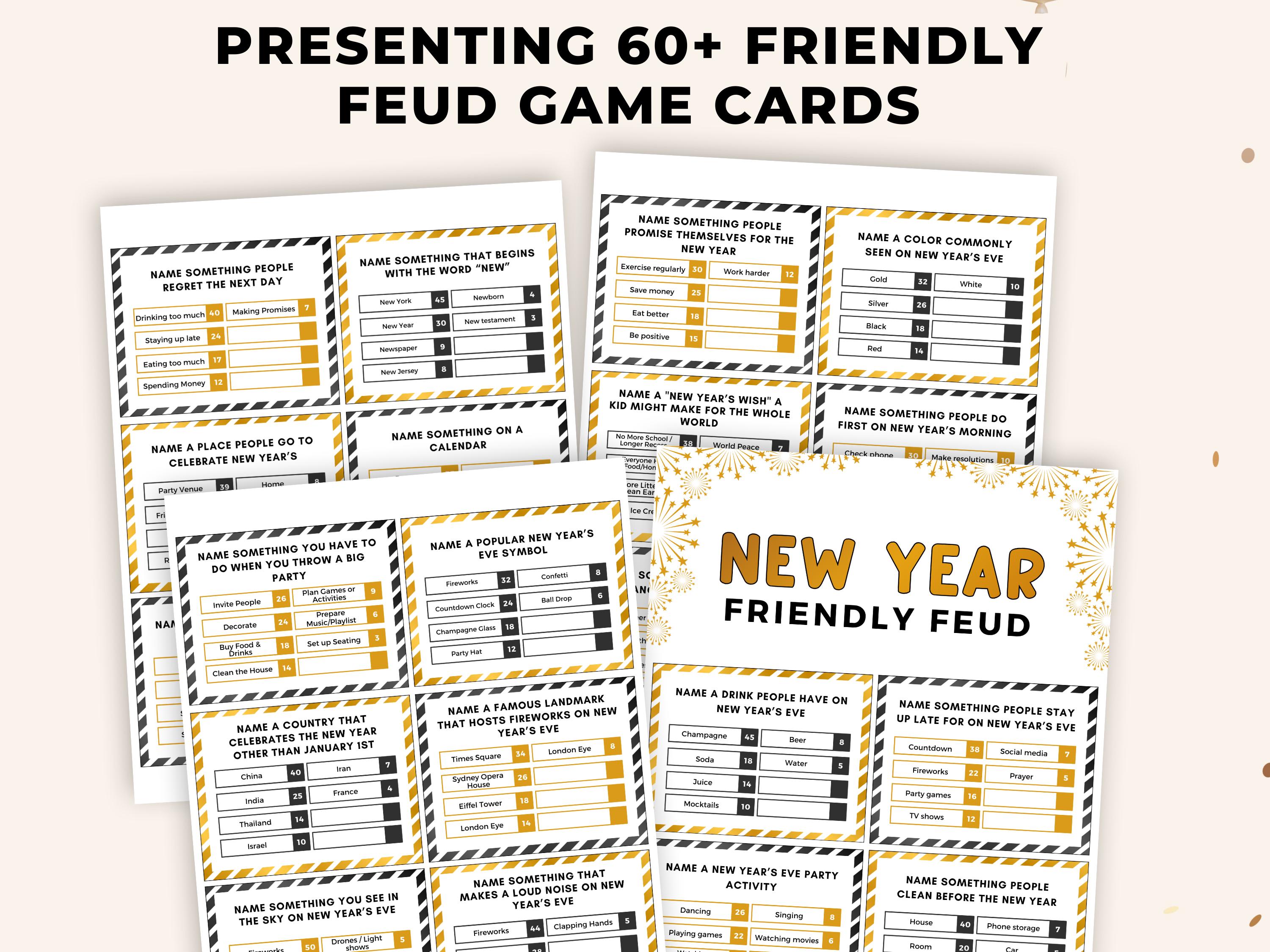 New Year's Family Games Bundle,new Year Friendly Feud Card Game,family ...