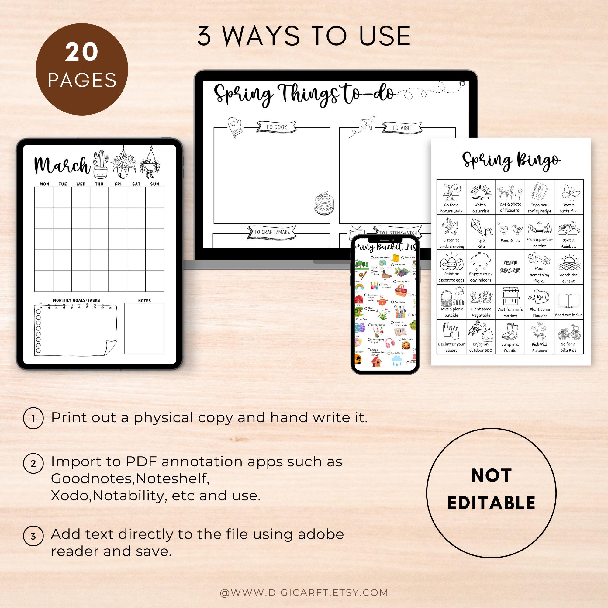 Spring Journal Kit Printable,printable Spring Bucket List,bujo Spring ...