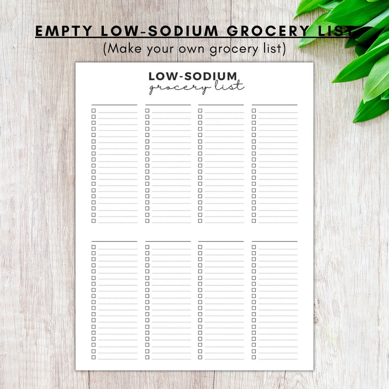 Low Sodium Grocery List Printablelow Sodium Food Listlow - Etsy