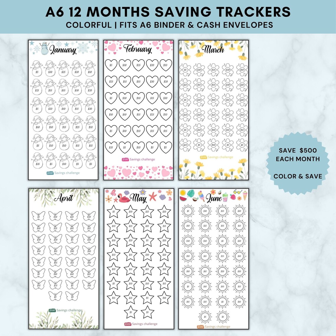 12 Month Savings Challenge Trackersa6 Savings Challenge - Etsy