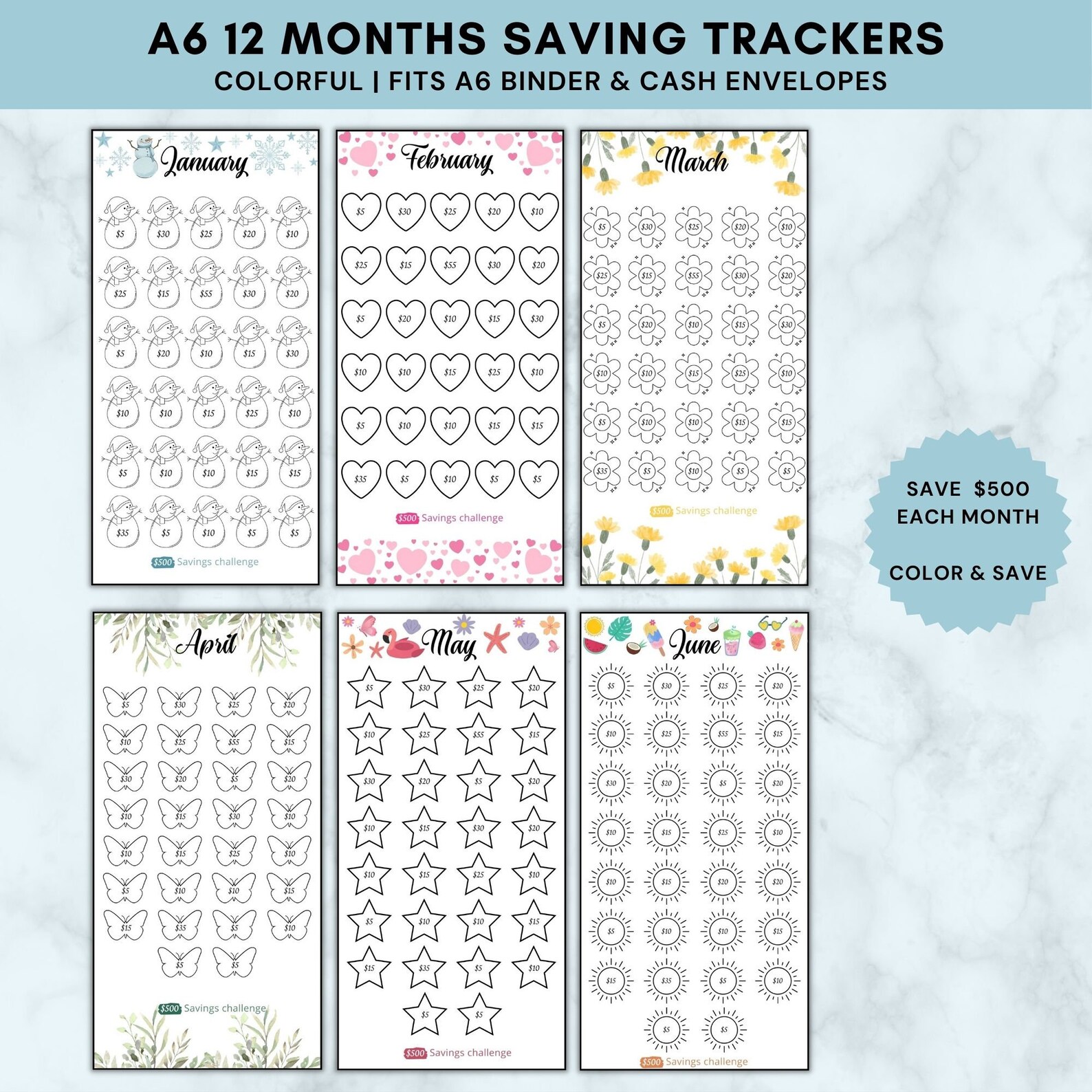 12 Month Savings Challenge Trackersa6 Savings Challenge - Etsy