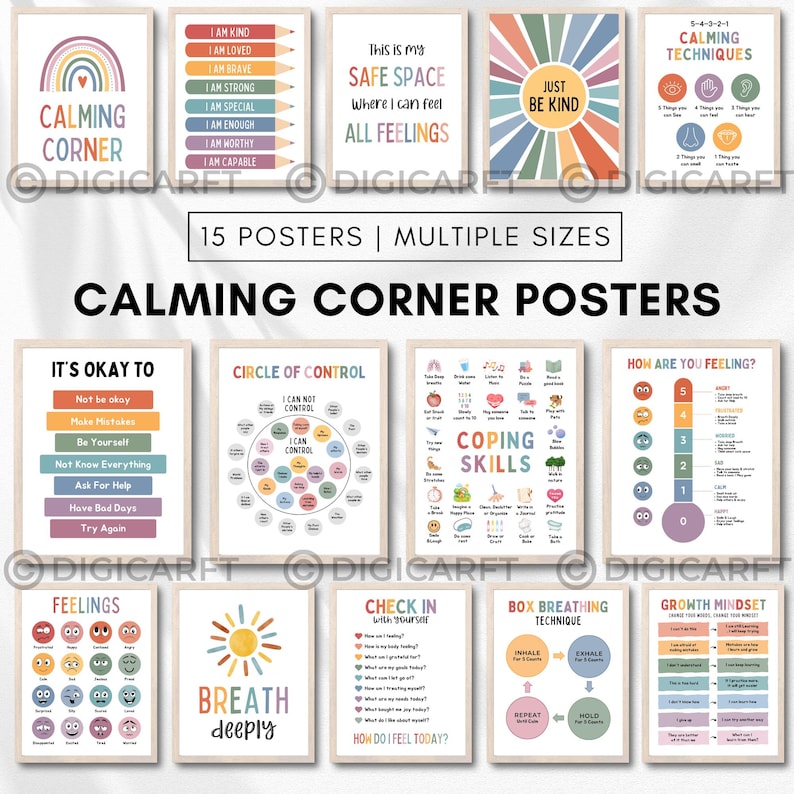 Calm Down Corner Poster Decor for Kids Room Boho,emotion Calming Place ...