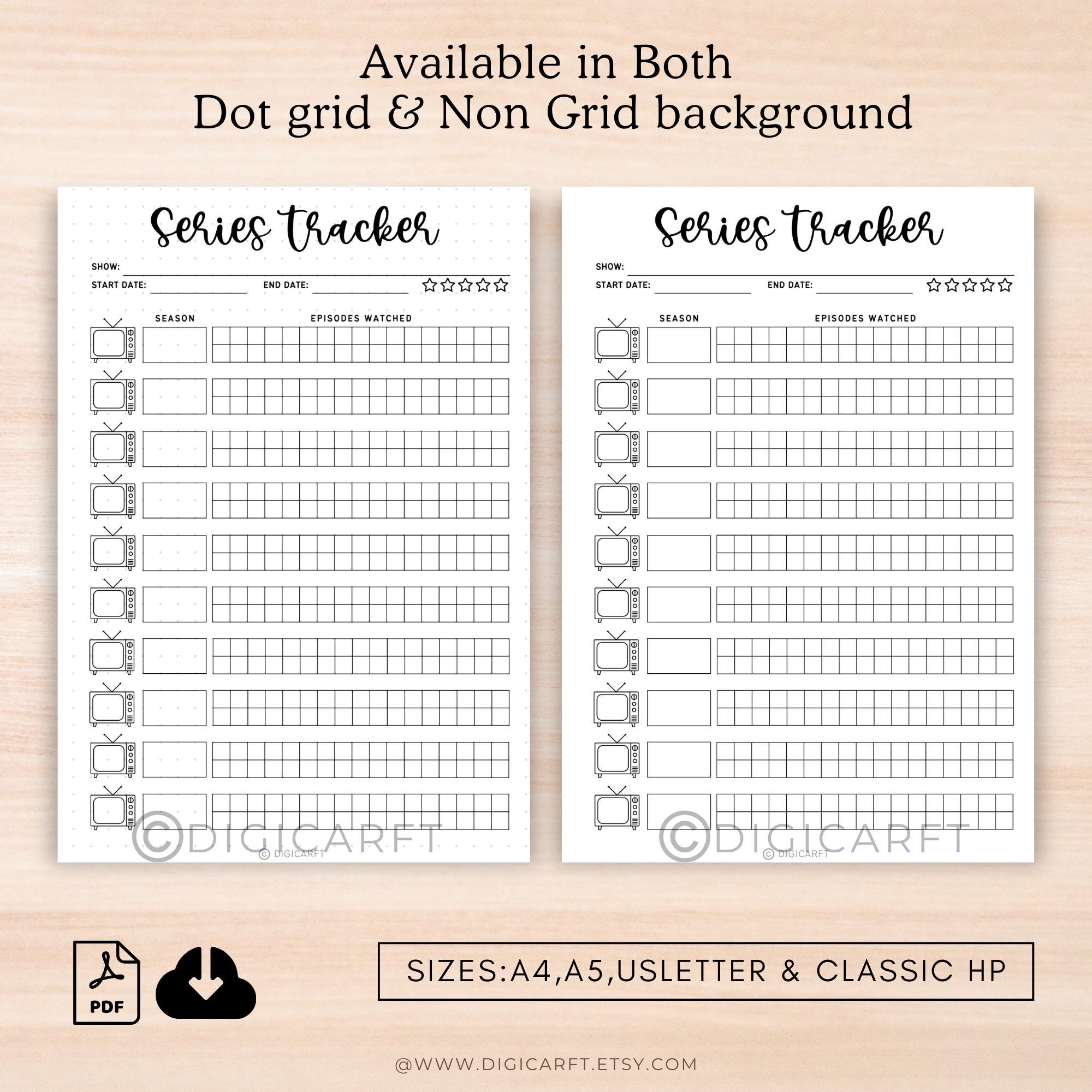 Tv Series Tracker Journal Printable,episodes Watched Tracker,show ...