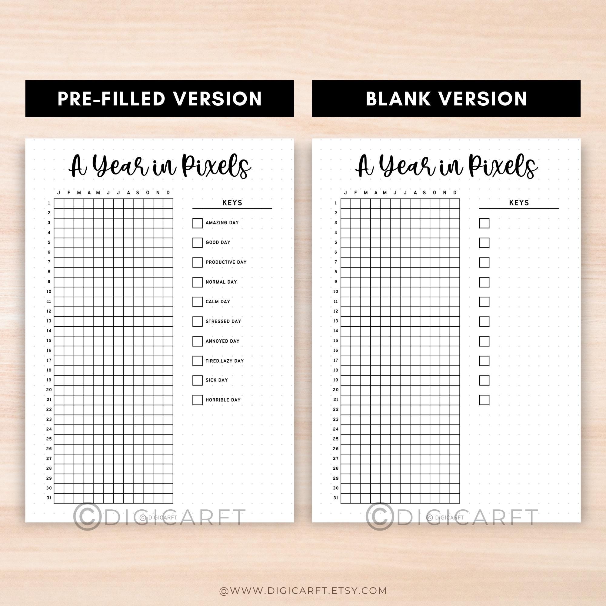 A Year in Pixels Journal Printable,yearly Tracker Digital Download,year ...