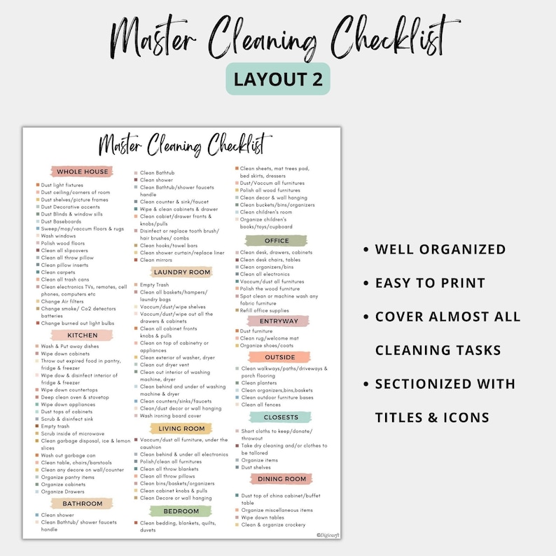 Master Cleaning Checklist Printabledeep House Cleaning - Etsy