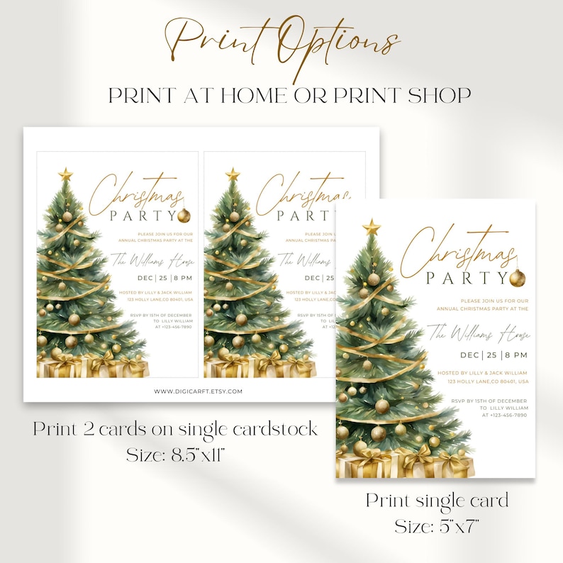 Editable Christmas Party Invitations Template,gold Christmas Dinner ...