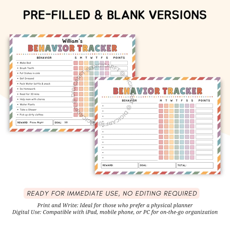Behavior Chart for Kids,editable Good Behavior Reward Chart Classroom ...