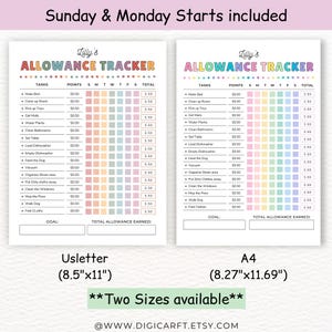 Editable Allowance Tracker for Kids,printable Allowance Chore Chart ...