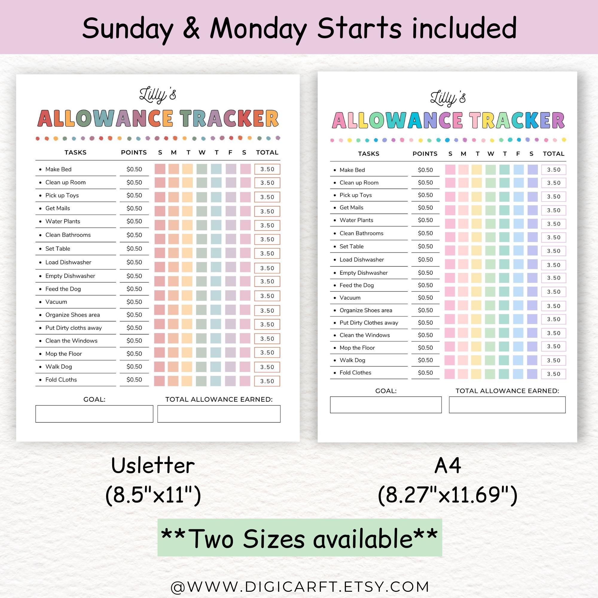 Editable Allowance Tracker for Kids,printable Allowance Chore Chart ...
